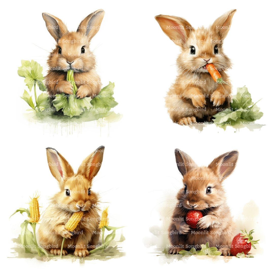 16 Rabbit Eating Fruits and Vegetables Clipart, Digital Download ...