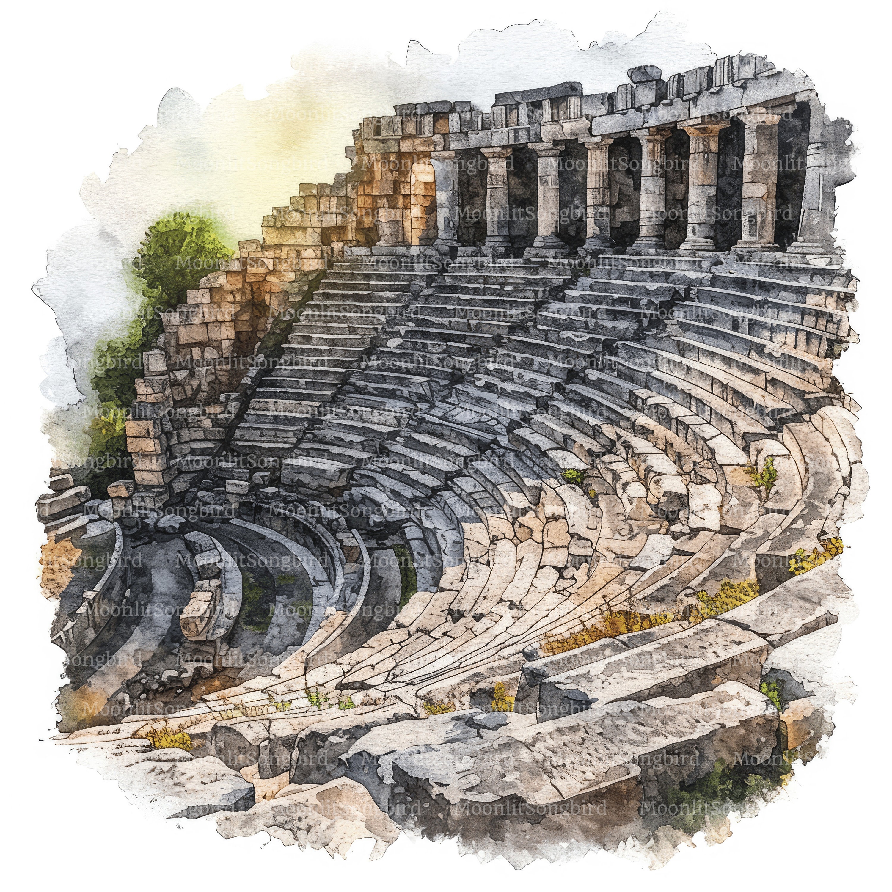 Watercolor Amphitheater Clipart, Old World Ruins (digital Download) - Etsy