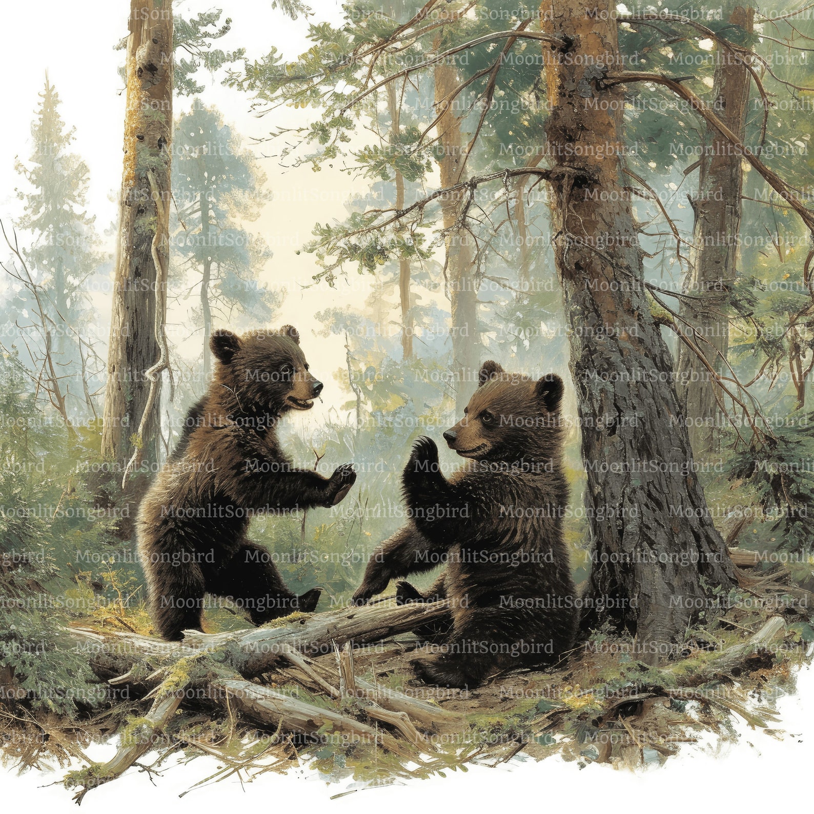 10 Bear Cubs Playing in Forest Clipart, Digital Download, Printable ...