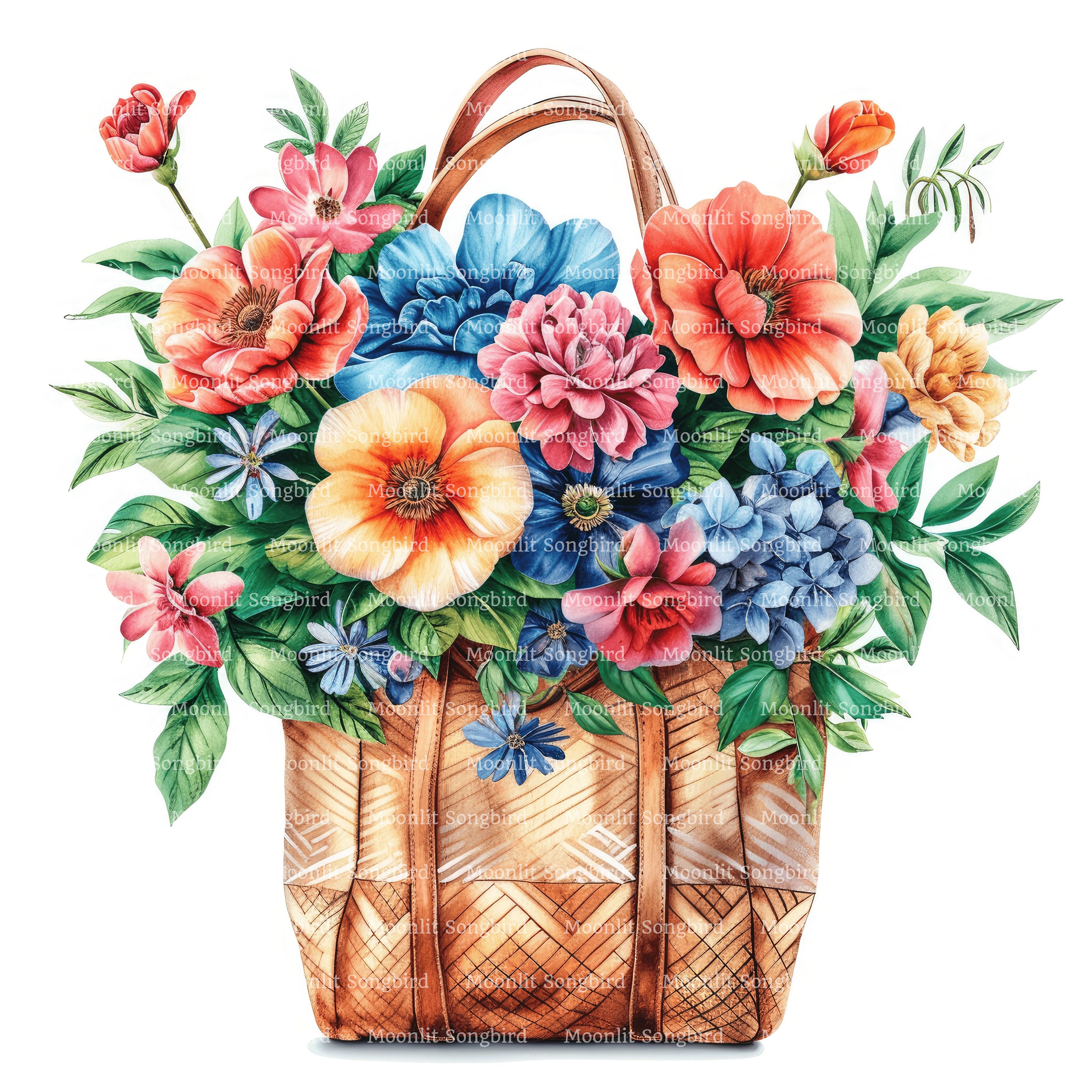 10 Flowers in Handbag Clipart, Digital Download, Printable Watercolor ...