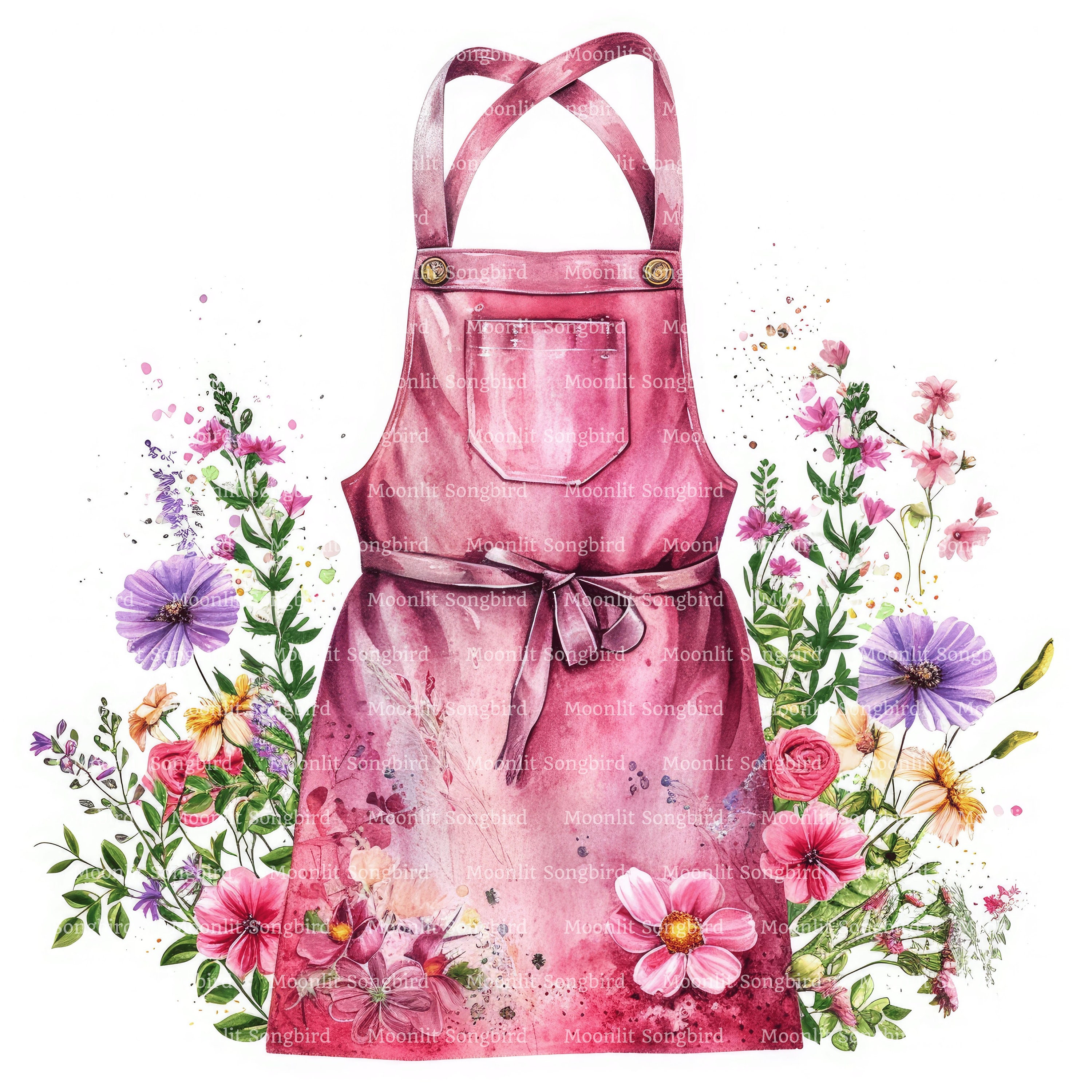 10 Floral Aprons Clipart, Digital Download, Vintage Kitchen Apron With ...