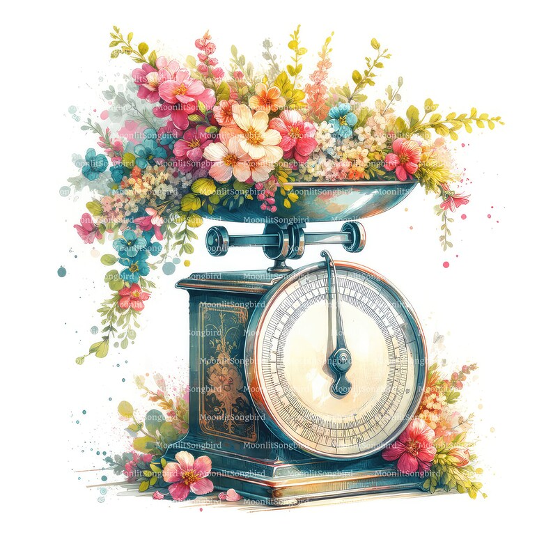 10 Floral Kitchen Scale Clipart, Digital Download, Printable Watercolor ...