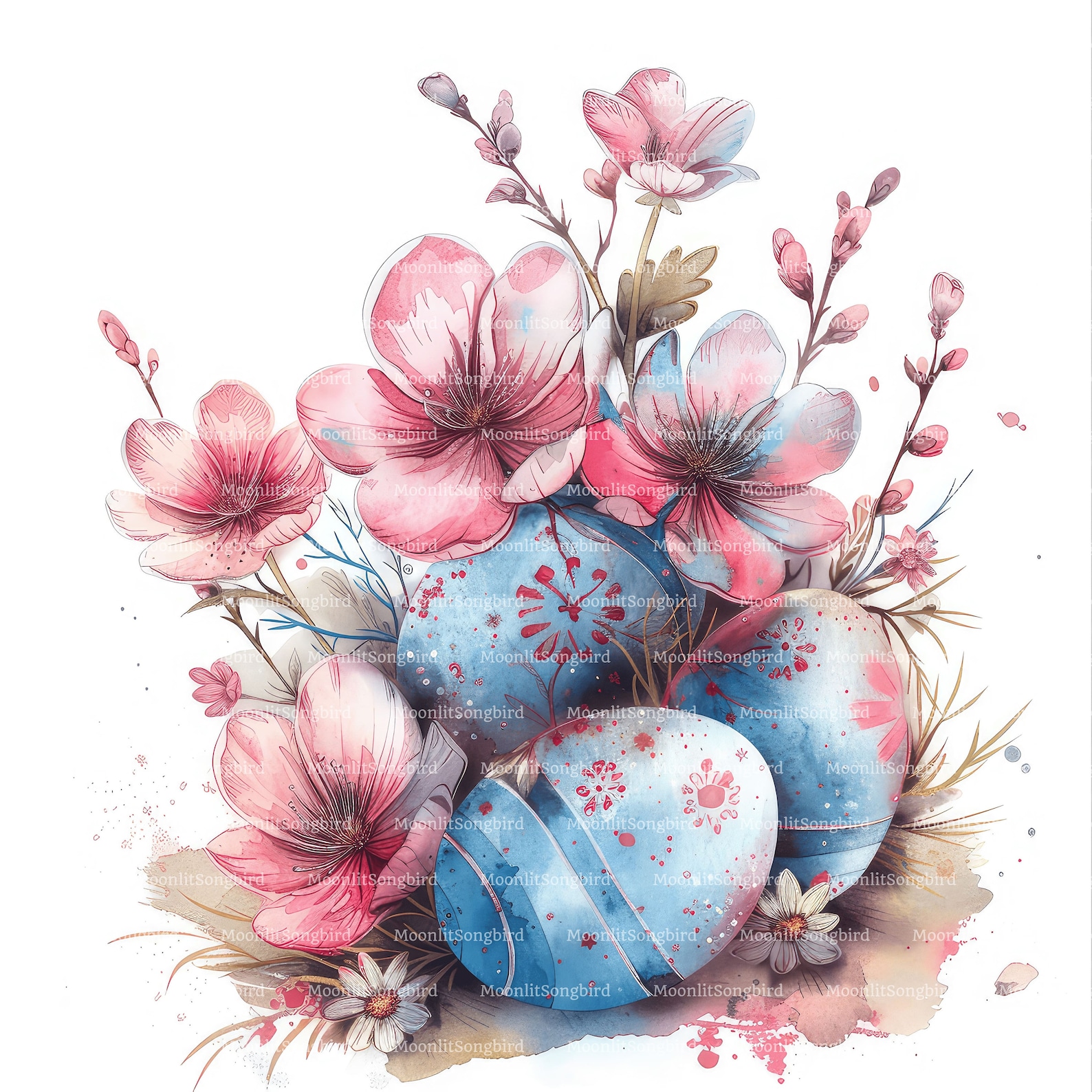 16 Easter Eggs and Flowers Clipart, Digital Download, Printable ...