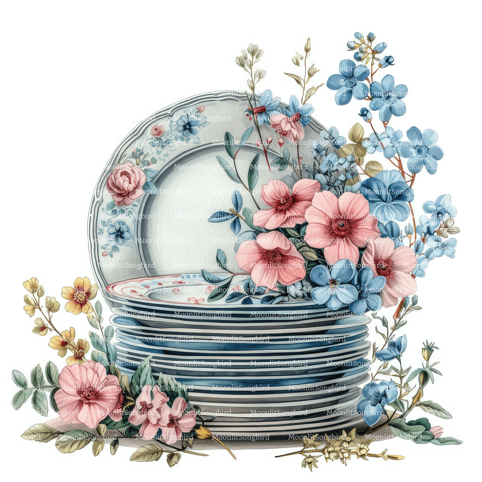 12 Stack of Plates Clipart, Digital Download, Printable Watercolor ...