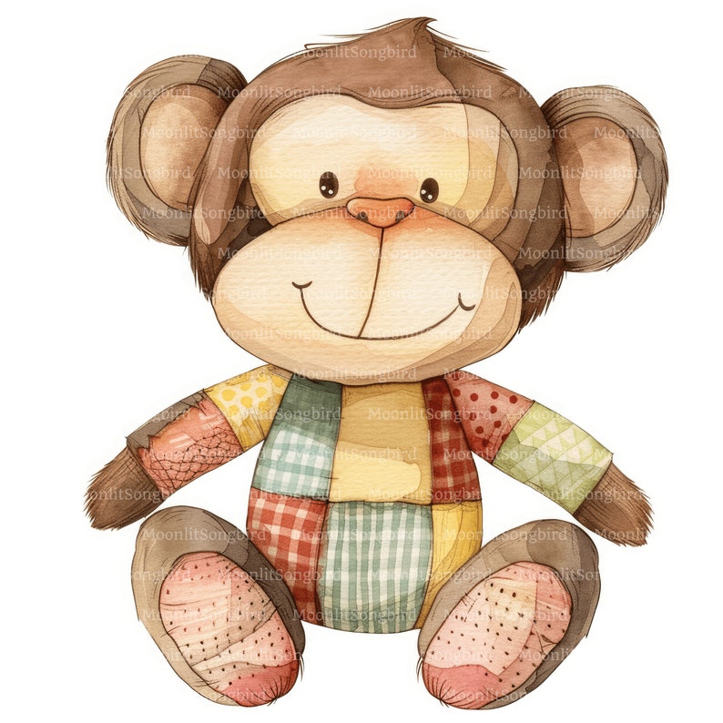 14 Patchwork Monkey Clipart, Digital Download, Printable Watercolor ...