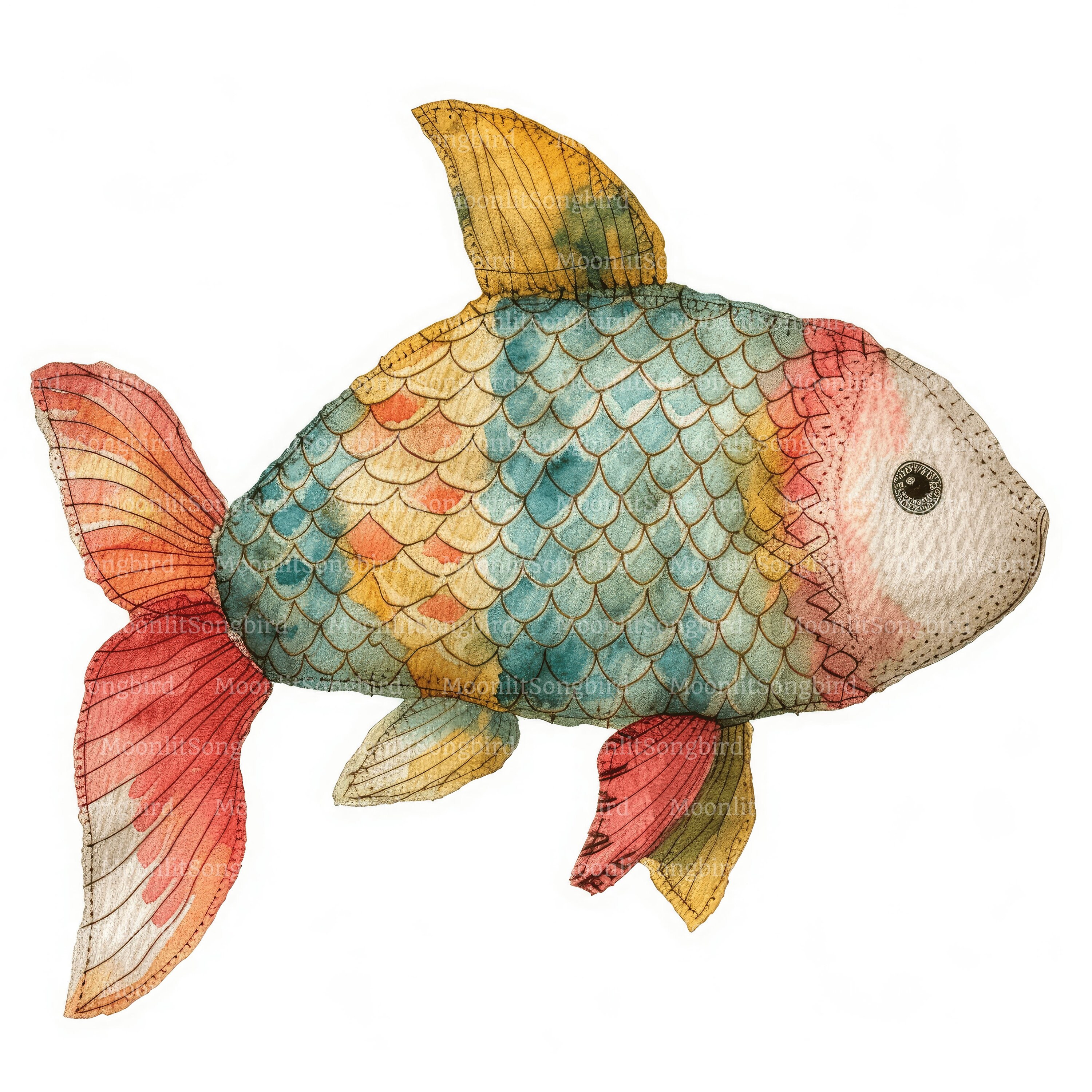 9 Patchwork Fish Clipart, Digital Download, Printable Watercolor ...