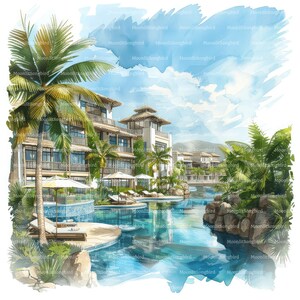 14 Holiday Resort With Swimming Pool Clipart, Digital Download ...