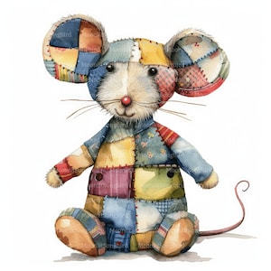 10 Patchwork Mouse Clipart, Digital Download, Printable Watercolor ...