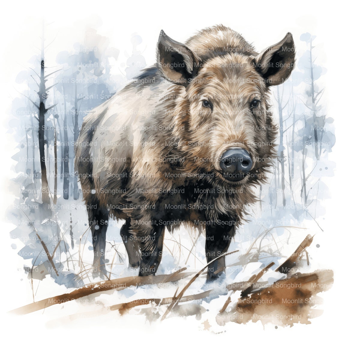 12 Wild Boar in Winter Forest Clipart, Digital Download, Printable ...