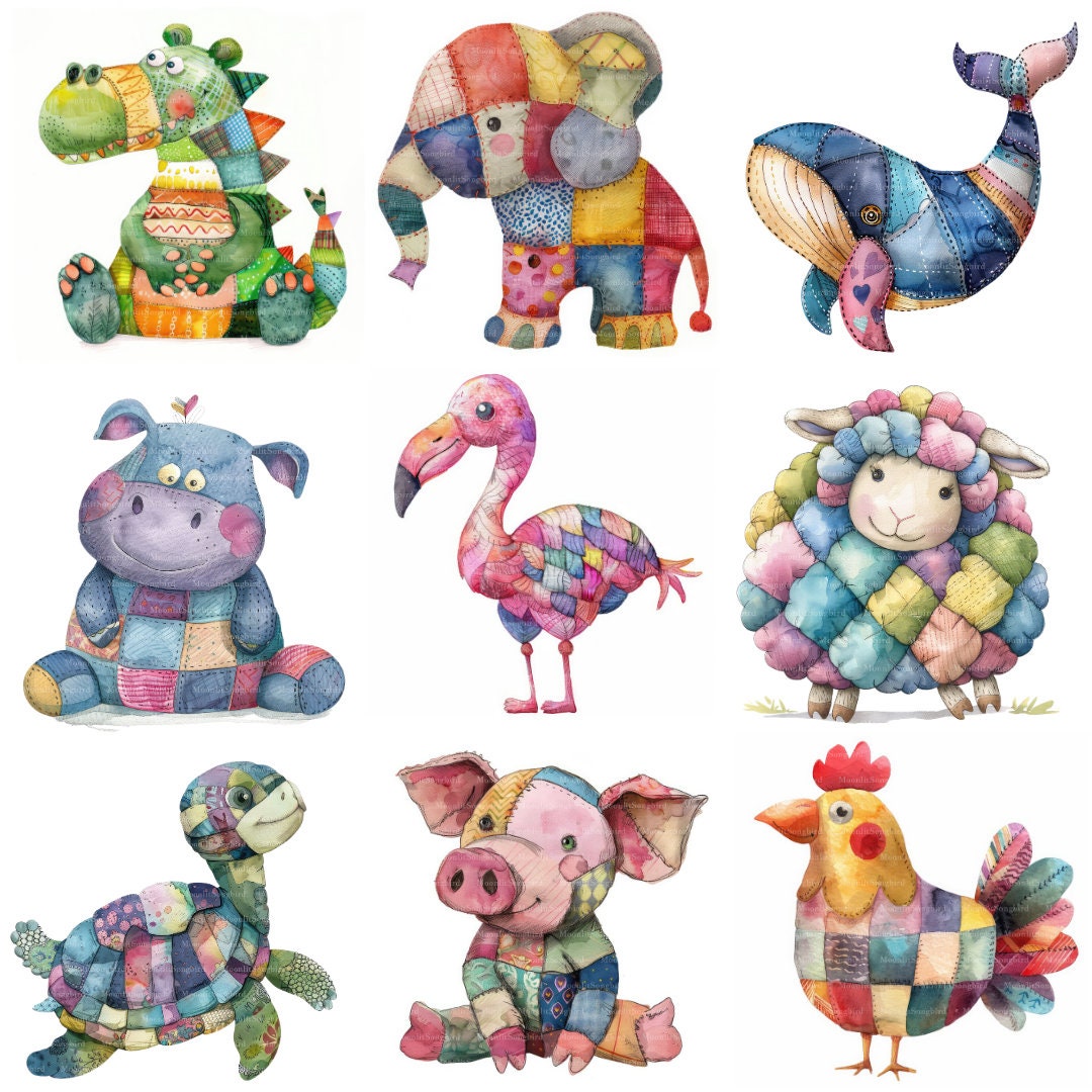 50 Patchwork Animals Clipart, Digital Download, Printable Watercolor Clipart, Paper Crafts ...