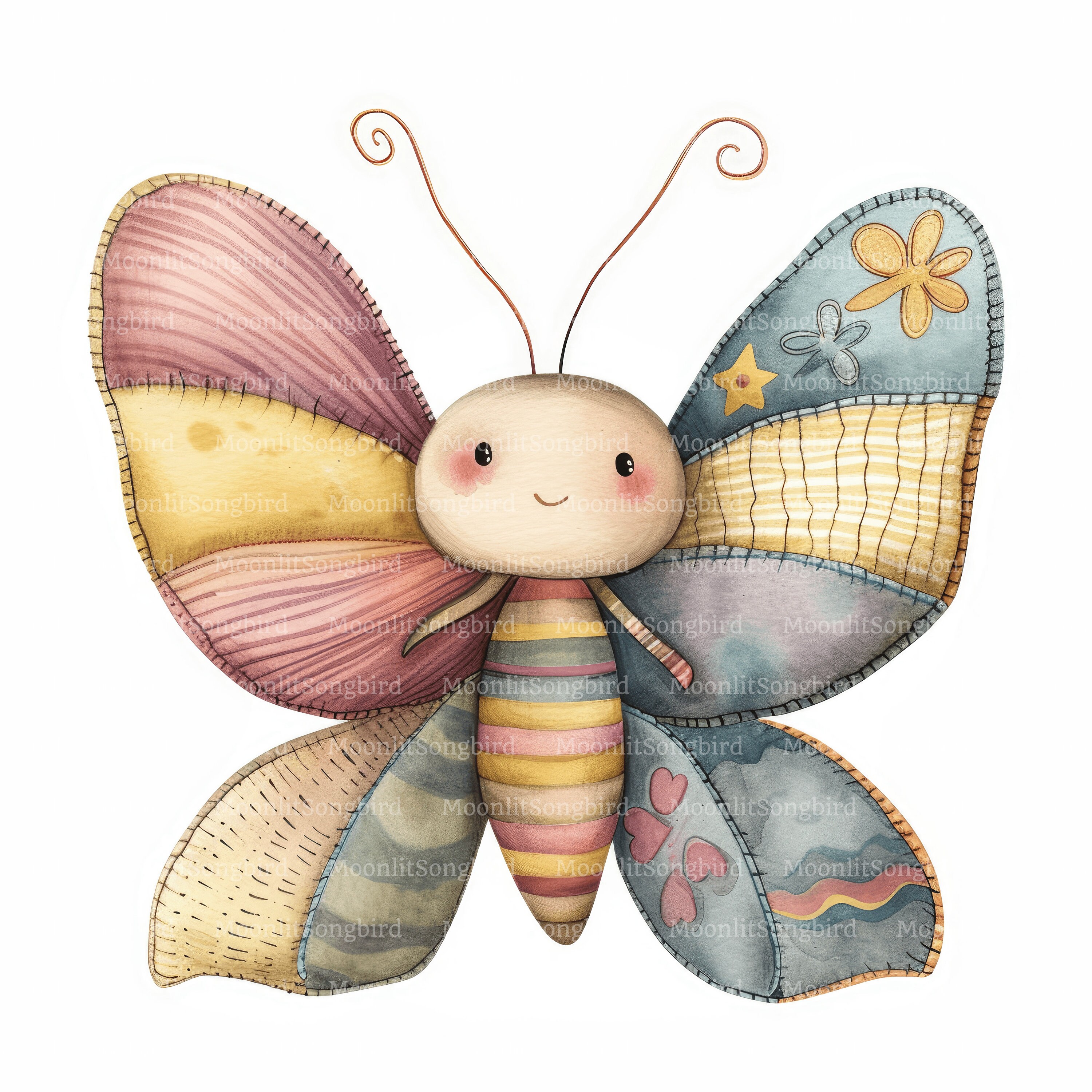 12 Patchwork Butterfly Clipart, Digital Download, Printable Watercolor ...