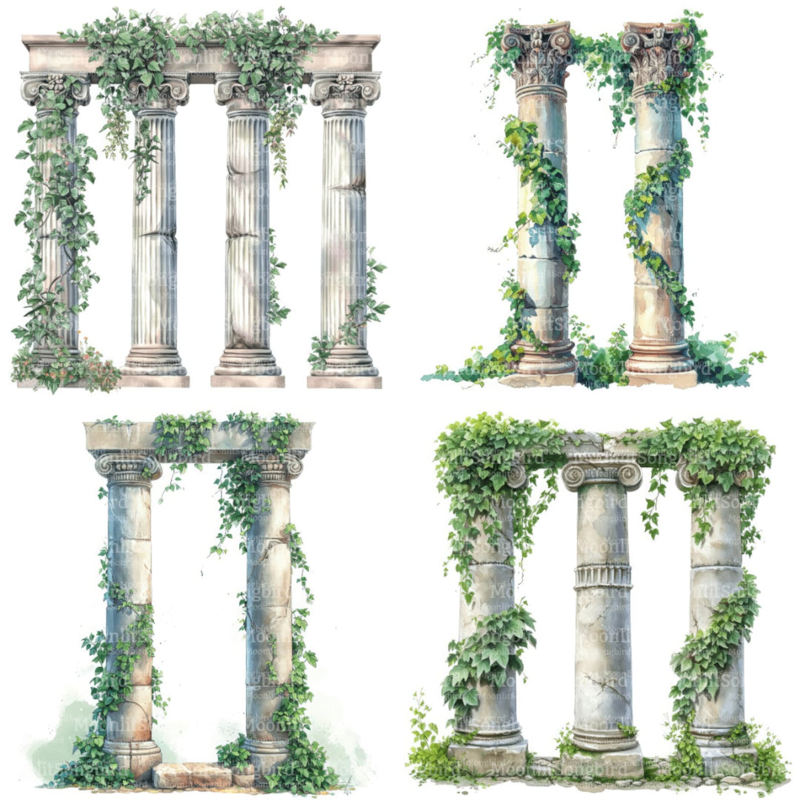 12 Greek Pillars With Vine Leaves Clipart, Digital Download, Printable ...