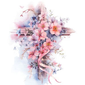 22 Cross With Spring Flowers Clipart, Digital Download, Printable ...