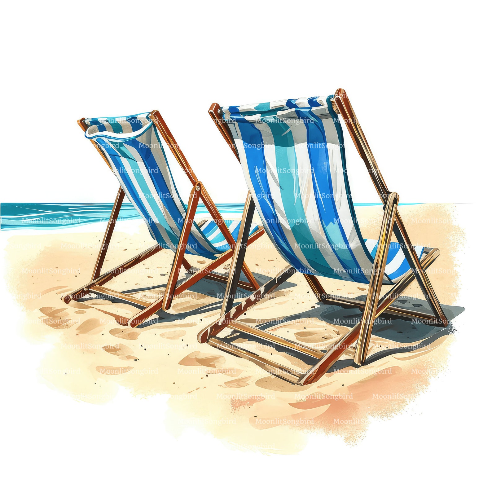 12 Beach Chairs Clipart, Digital Download, Printable Watercolor Clipart ...