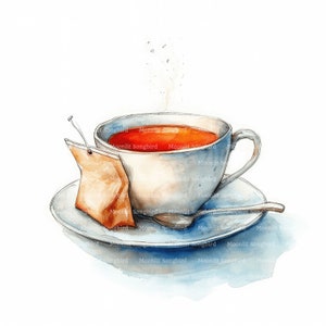 10 Tea With Tea Bag Clipart, Digital Download, Printable Watercolor ...