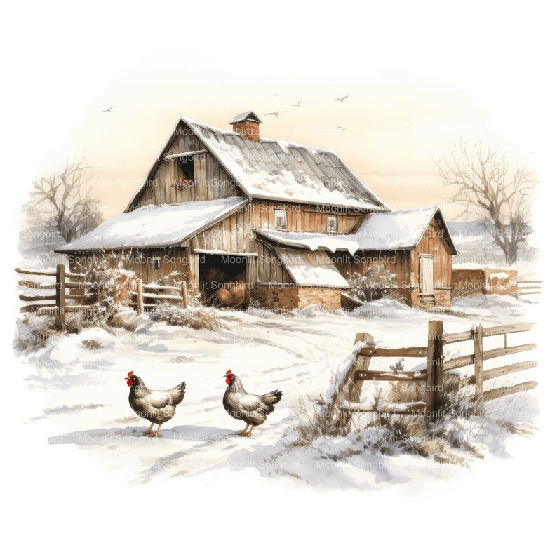 10 Farm in Winter Clipart, Digital Download, Printable Watercolor ...