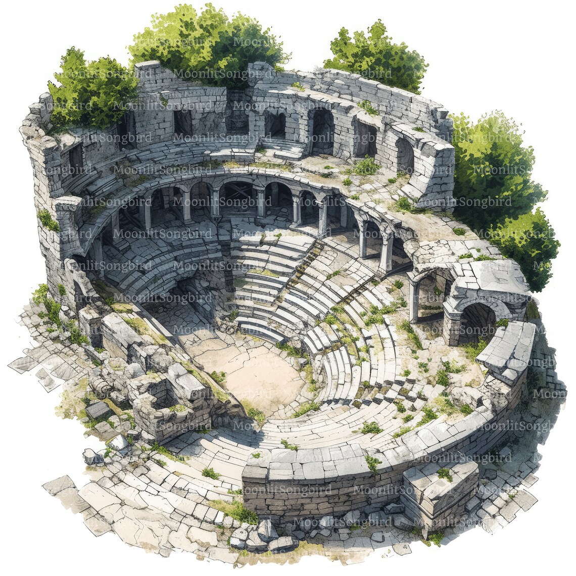 12 Amphitheater Clipart, Digital Download, Printable Watercolor Clipart ...