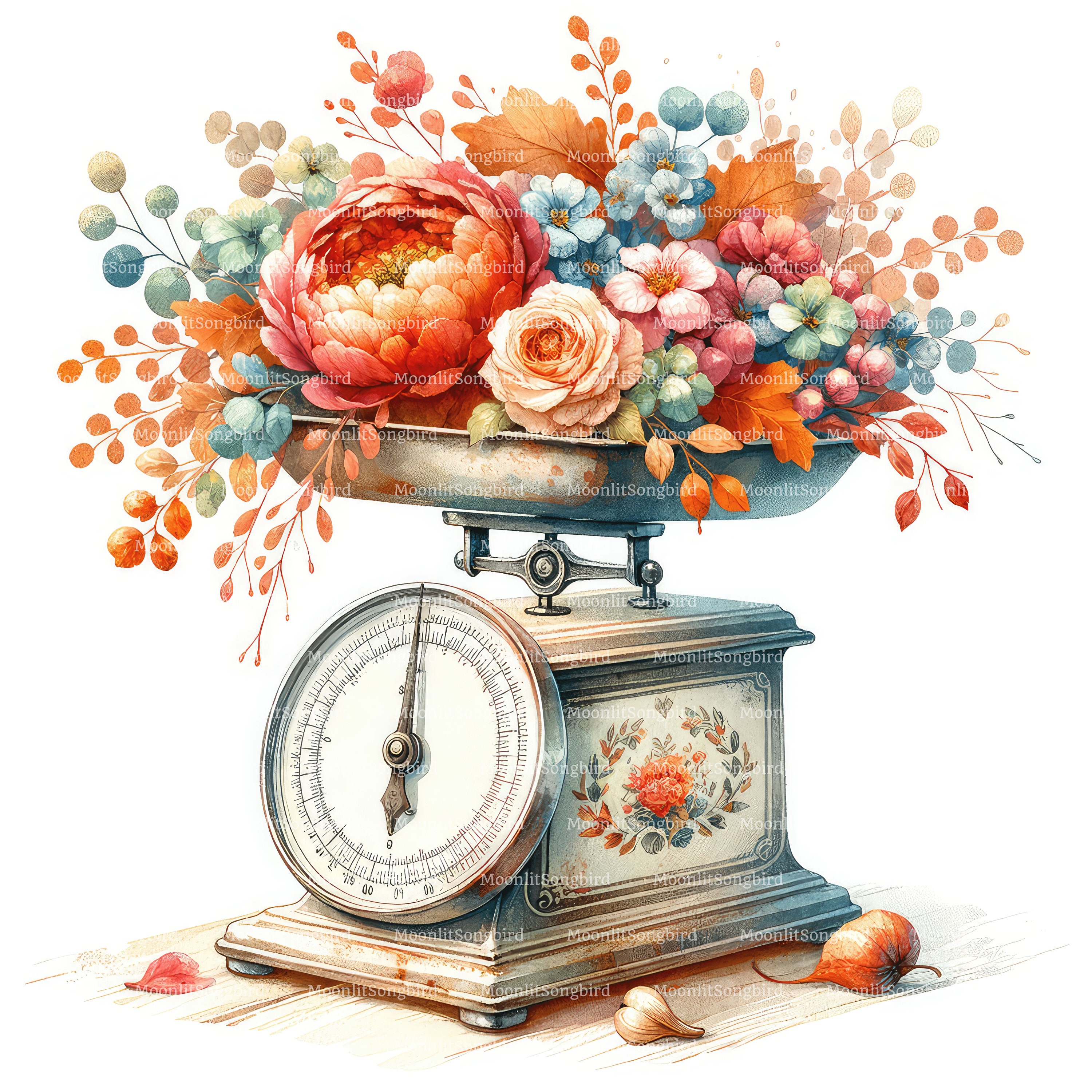 10 Floral Kitchen Scale Clipart, Digital Download, Printable Watercolor ...