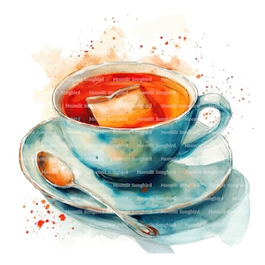 10 Tea With Tea Bag Clipart, Digital Download, Printable Watercolor ...