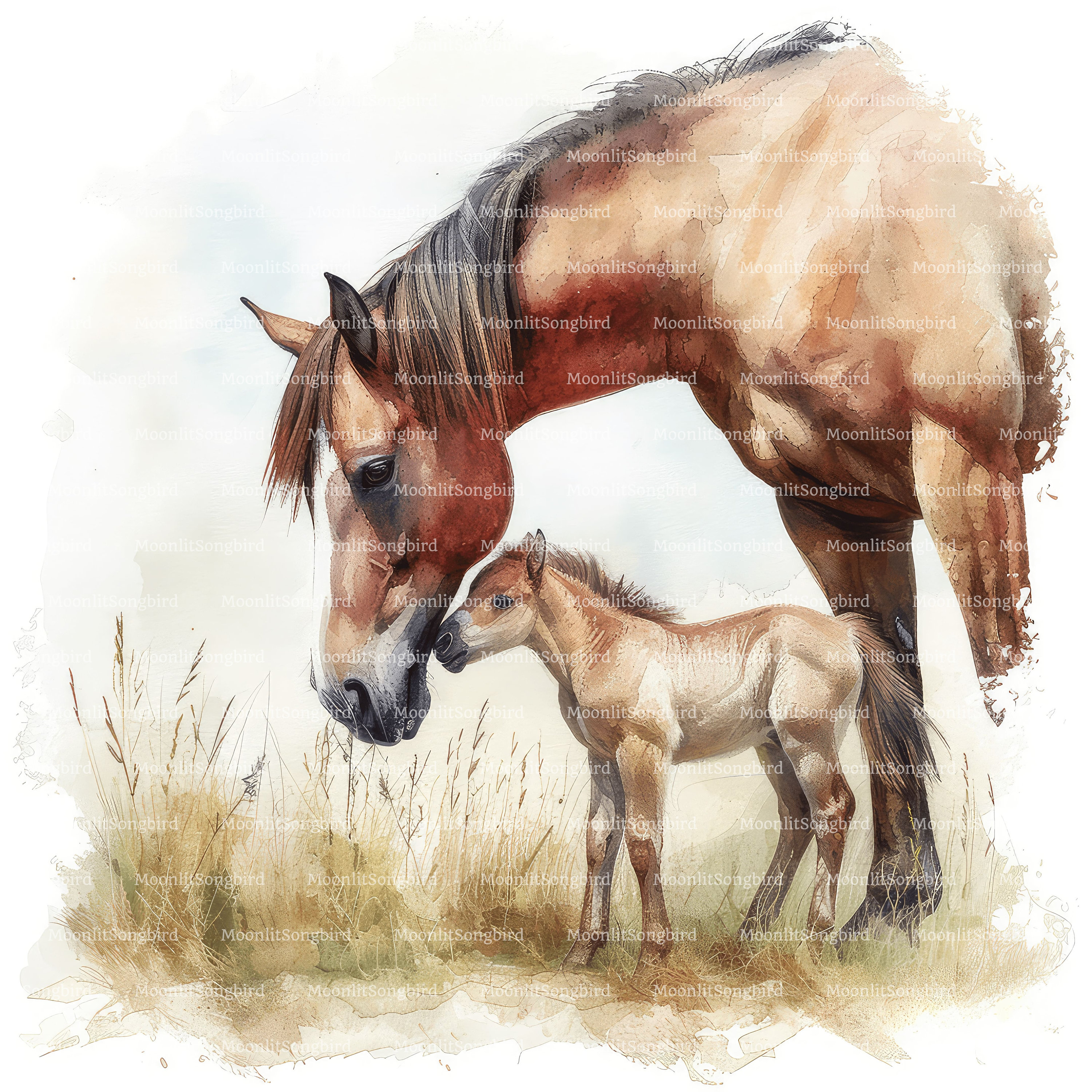 10 Mother and Baby Horse in Field Clipart, Digital Download, Printable ...