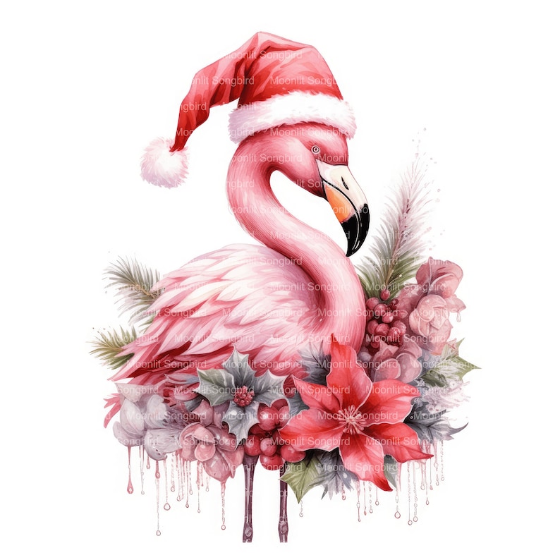 14 Christmas Flamingo Clipart, Digital Download, Printable Watercolor ...