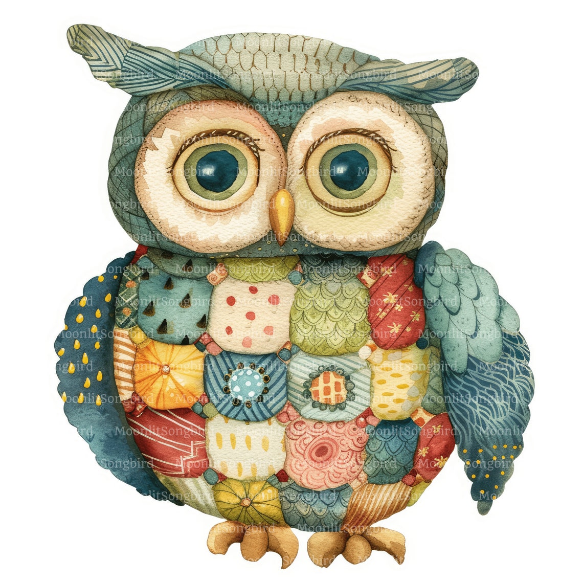 16 Patchwork Owl Clipart, Digital Download, Printable Watercolor Clipart, Paper Crafts, Quilted ...