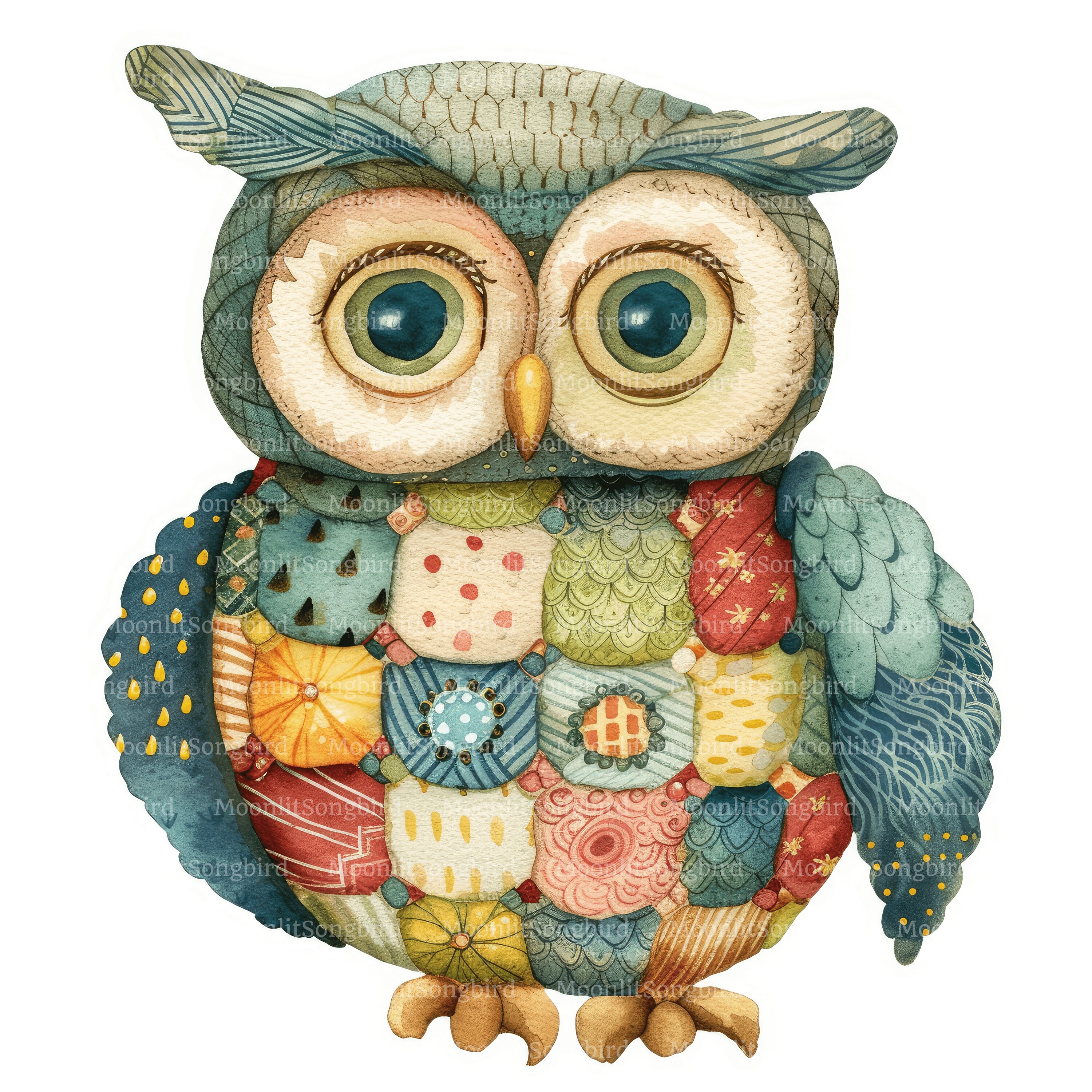 16 Patchwork Owl Clipart, Digital Download, Printable Watercolor ...