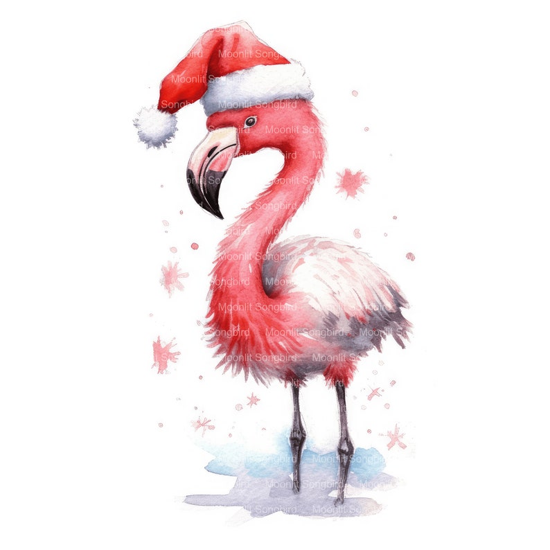 14 Christmas Flamingo Clipart, Digital Download, Printable Watercolor ...