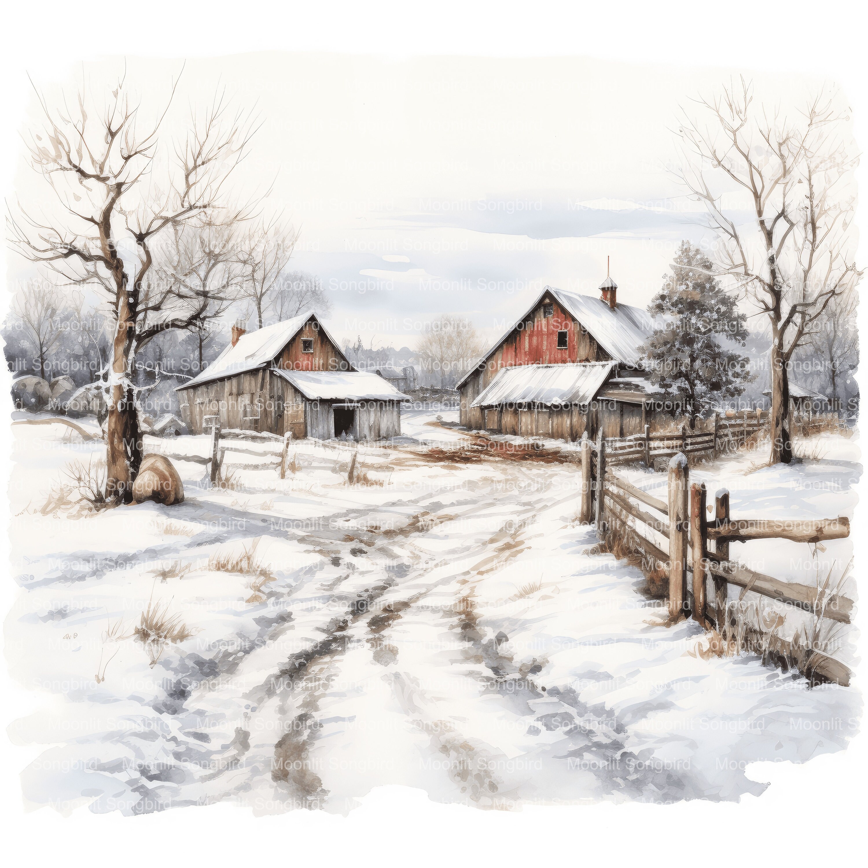 10 Farm in Winter Clipart, Digital Download, Printable Watercolor ...