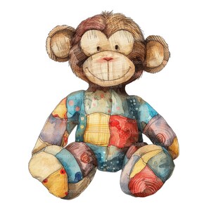 14 Patchwork Monkey Clipart, Digital Download, Printable Watercolor ...