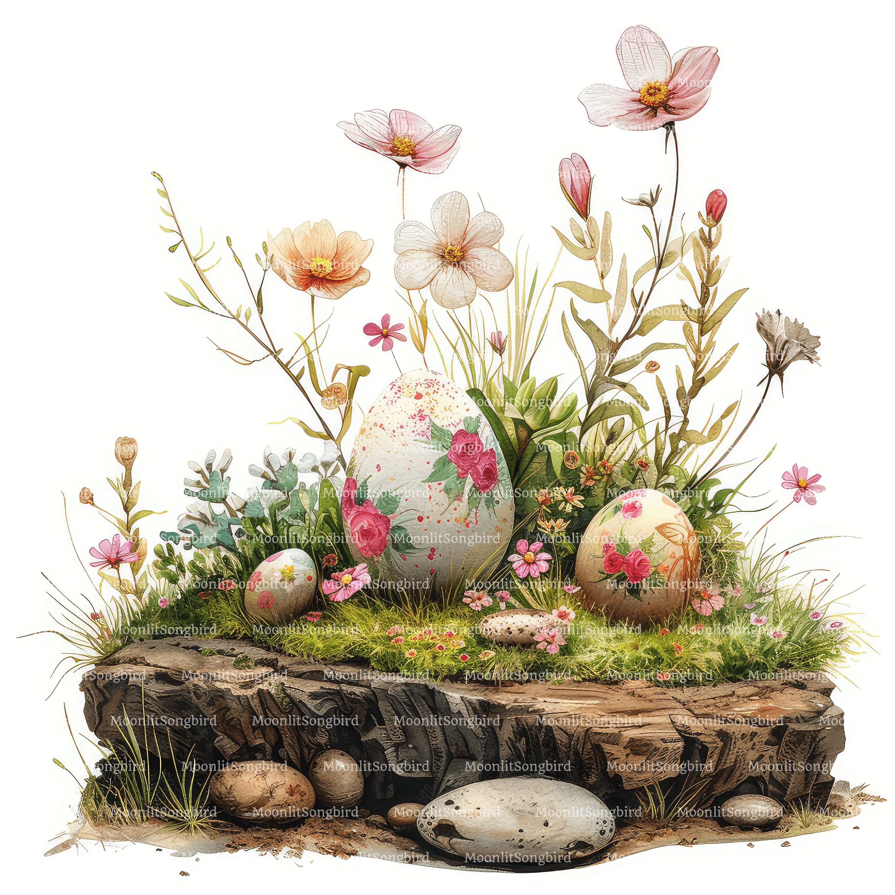 10 Easter Eggs in Garden Clipart, Digital Download, Printable ...