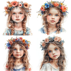 14 Girl With Flower Crown Clipart, Digital Download, Printable ...