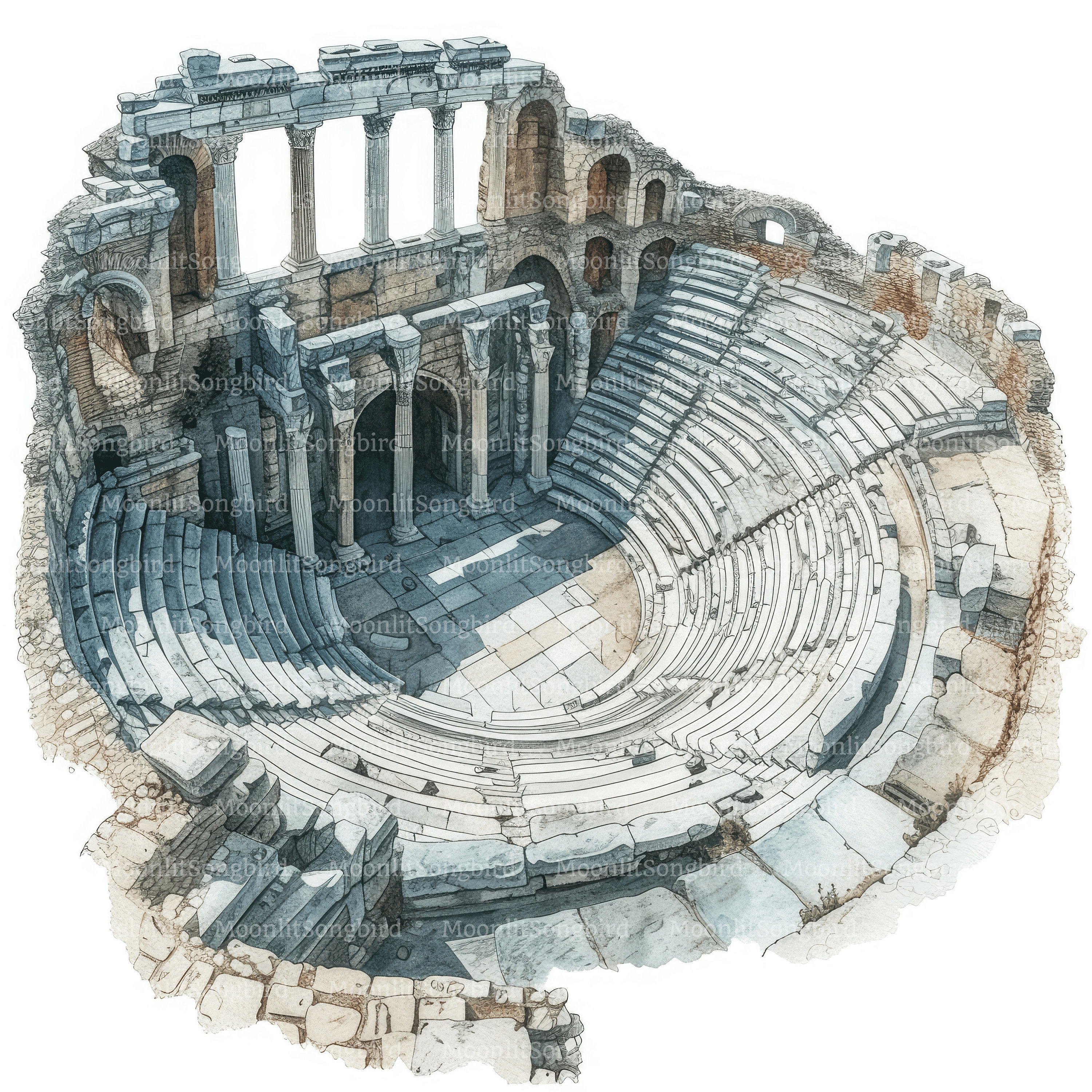Watercolor Amphitheater Clipart, Old World Ruins (digital Download) - Etsy