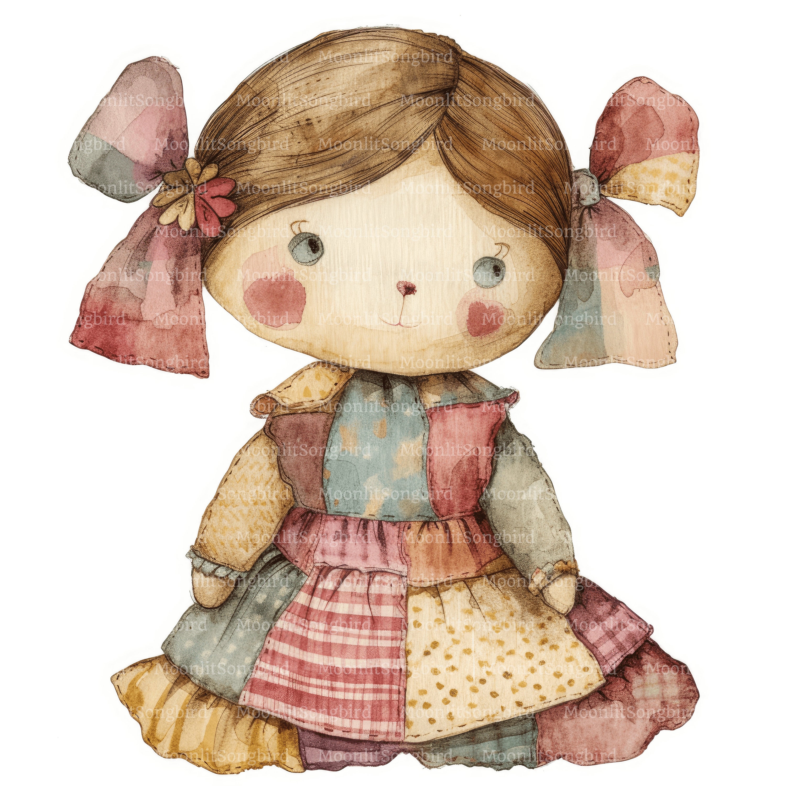 11 Patchwork Doll Clipart, Digital Download, Printable Watercolor ...