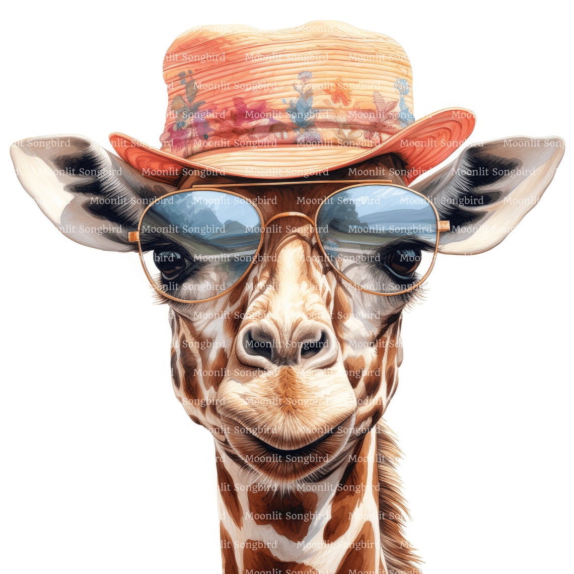 16 Giraffe With Sun Hat Clipart, Digital Download, Printable Watercolor ...
