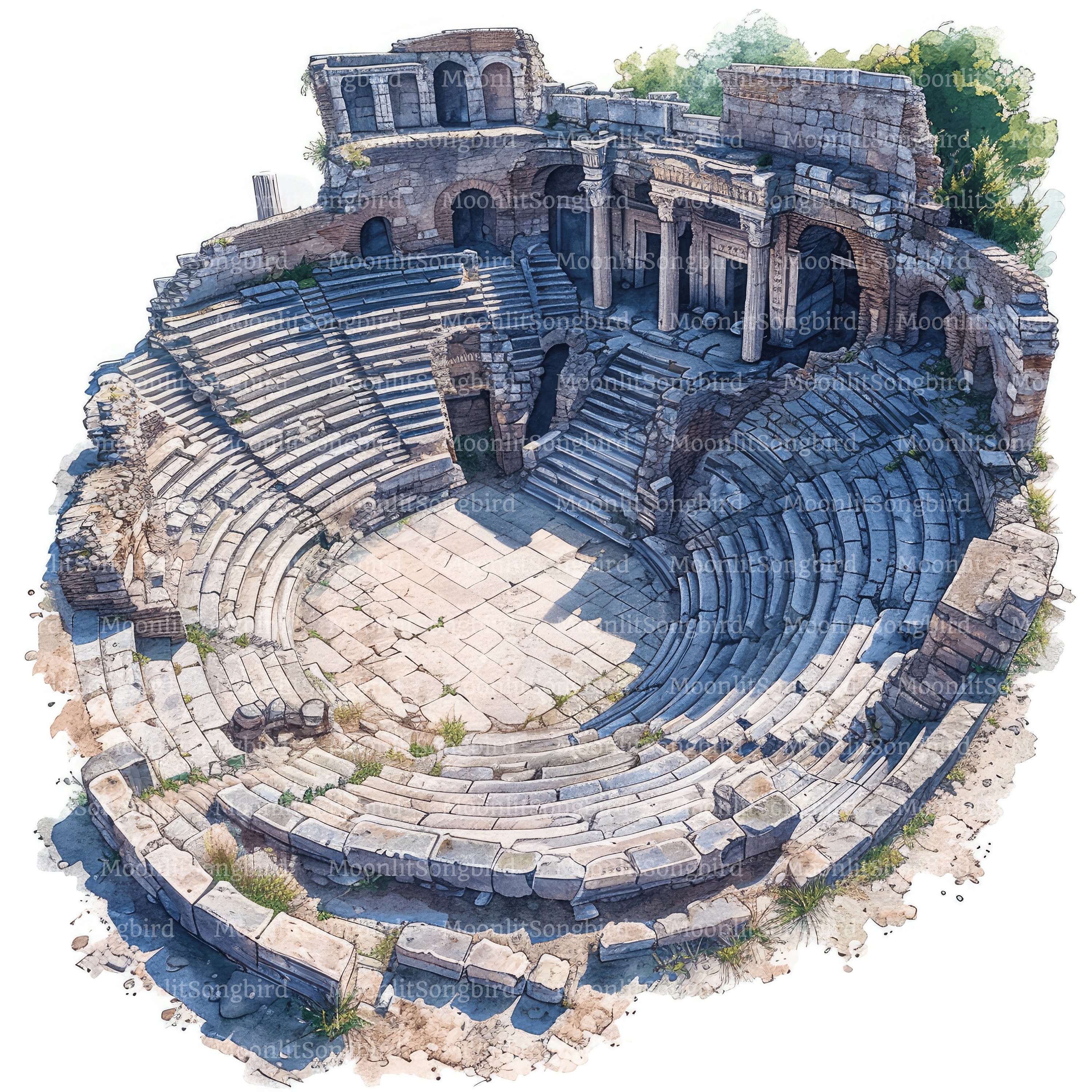 Watercolor Amphitheater Clipart, Old World Ruins (digital Download) - Etsy