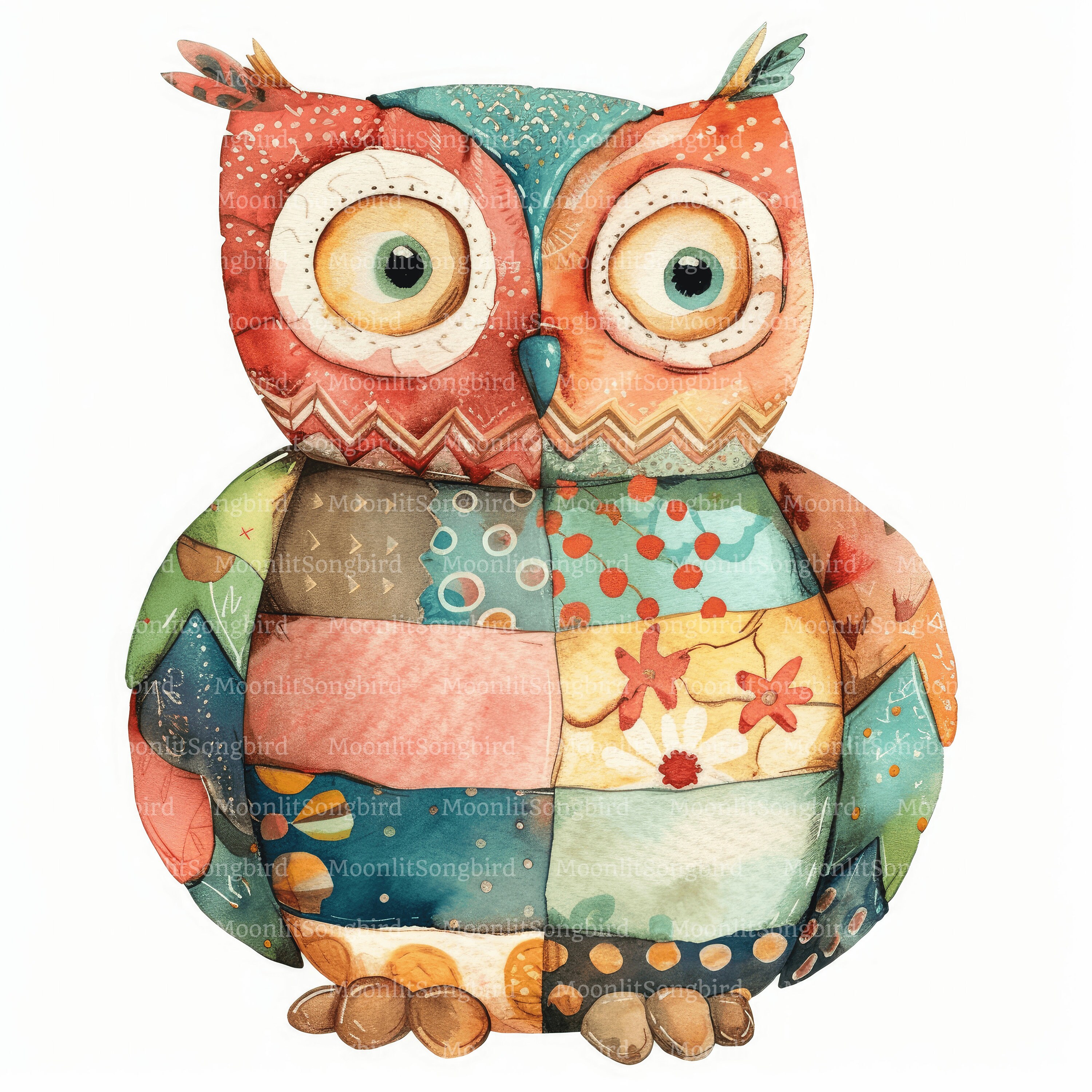 16 Patchwork Owl Clipart, Digital Download, Printable Watercolor ...