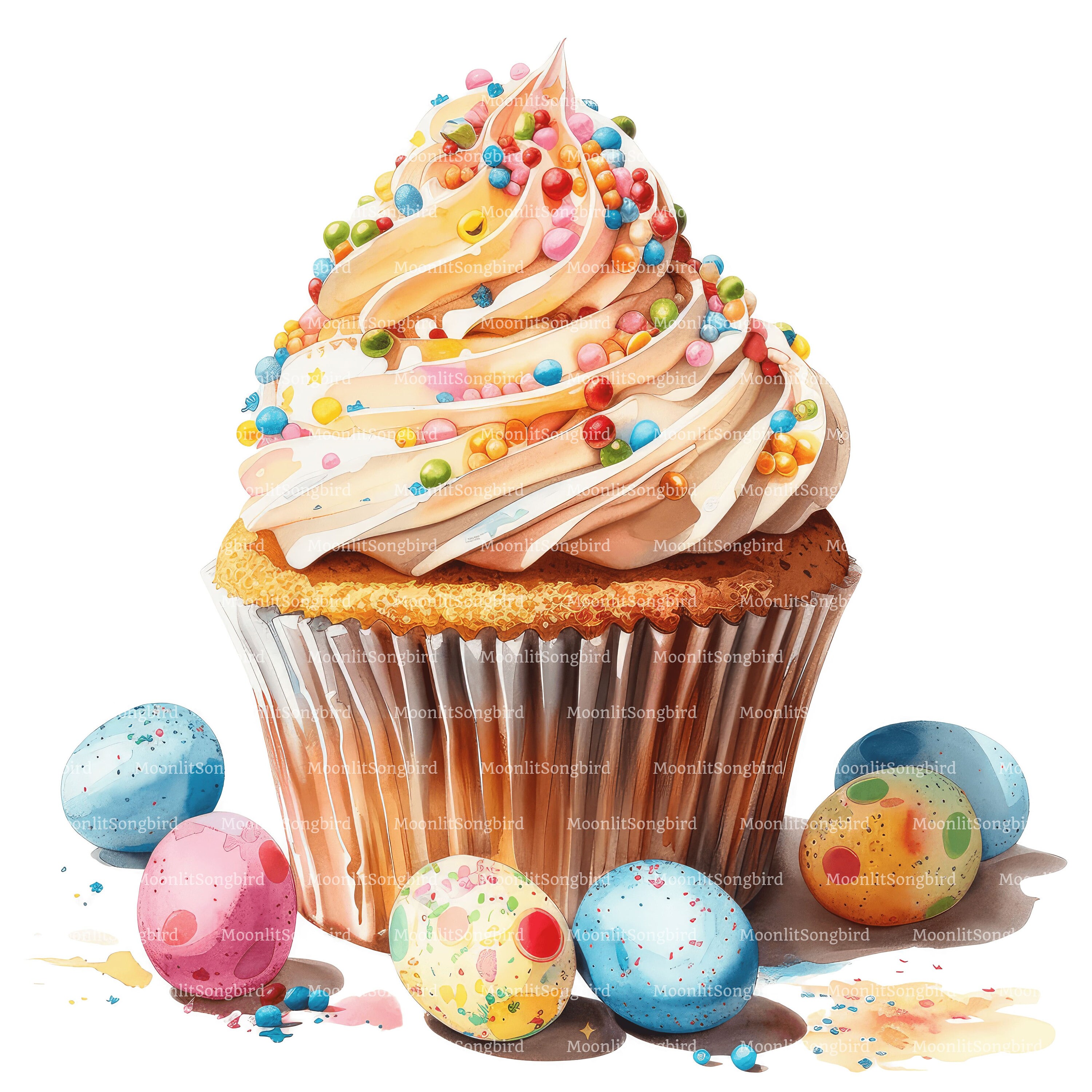 11 Easter Cupcakes Clipart, Digital Download, Printable Watercolor ...