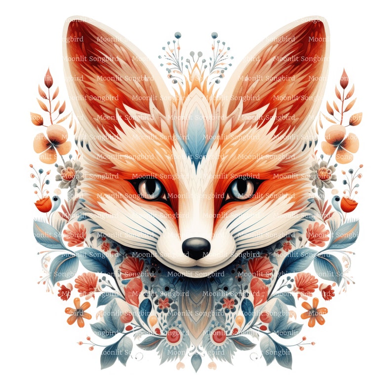 12 Fox Folk Art Clipart, Digital Download, Printable Watercolor Clipart ...