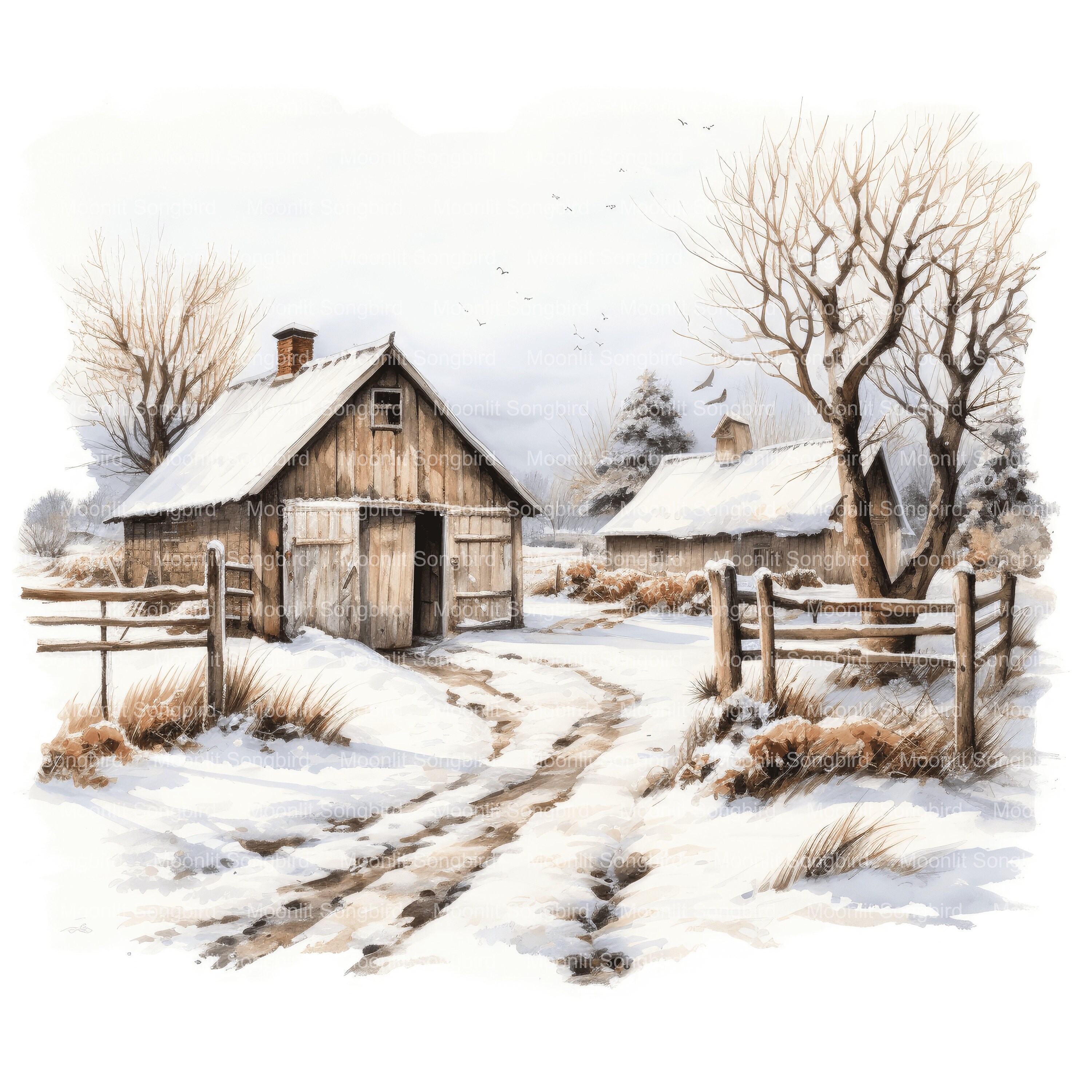 10 Farm in Winter Clipart, Digital Download, Printable Watercolor ...