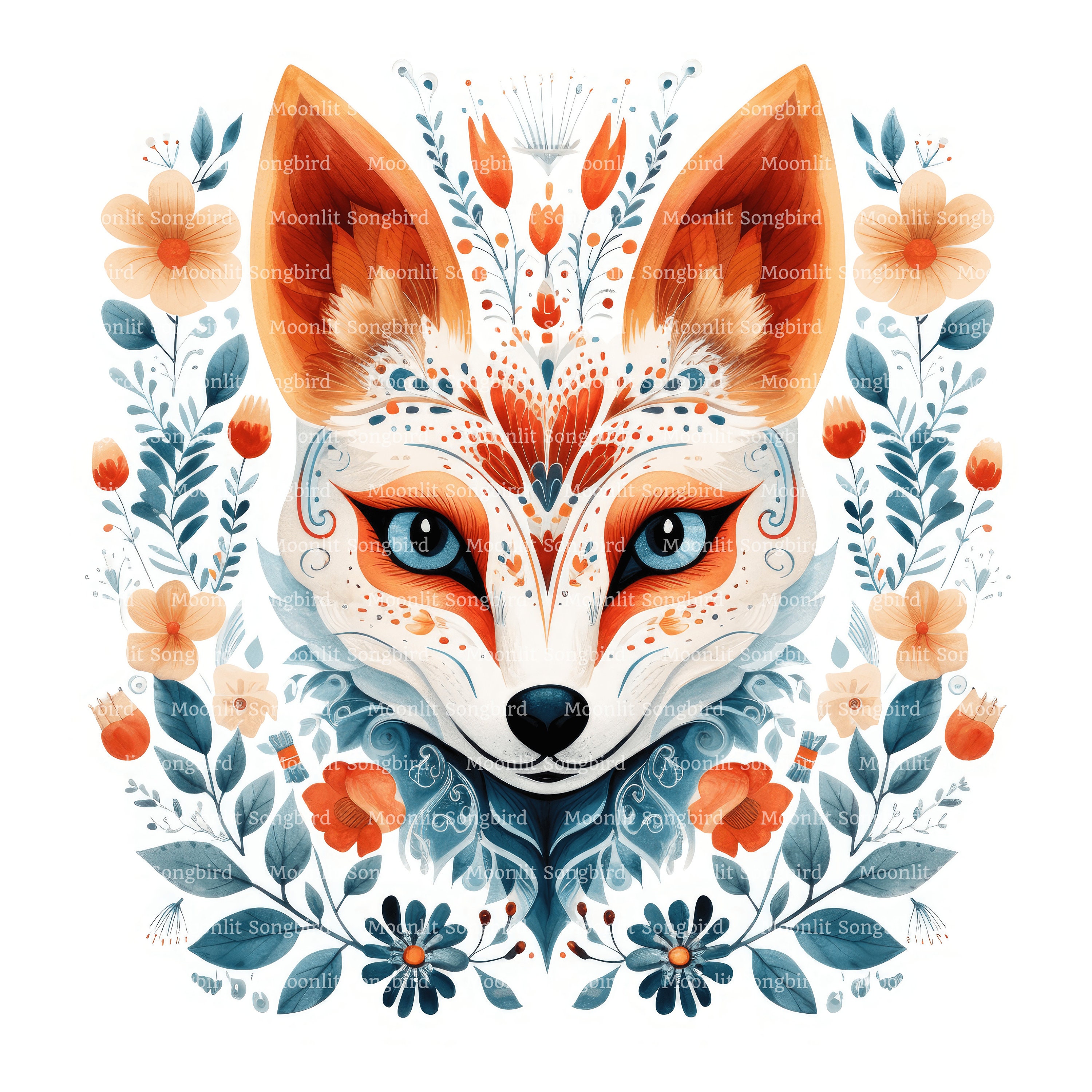 12 Fox Folk Art Clipart, Digital Download, Printable Watercolor Clipart ...