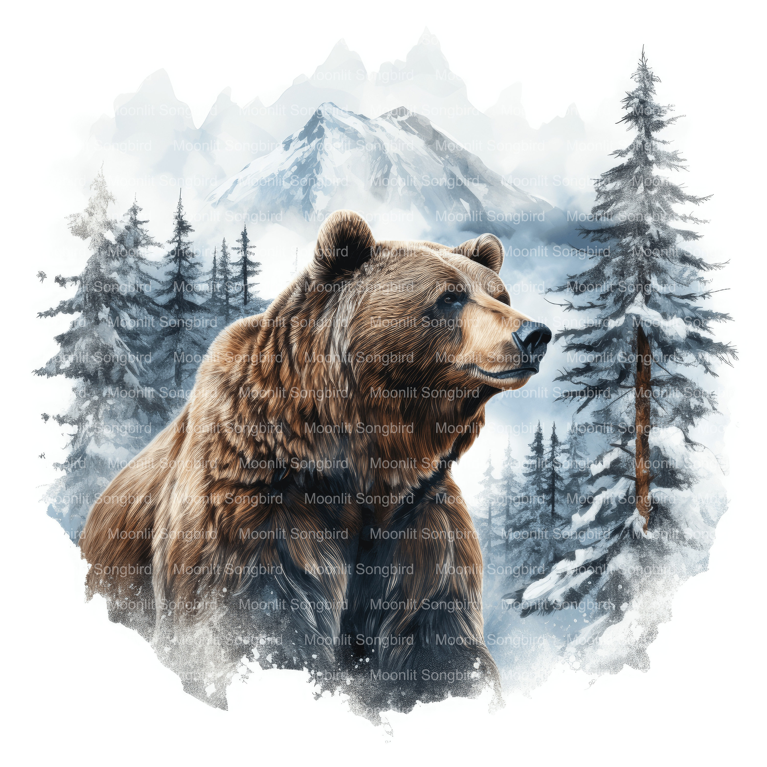 14 Brown Bear in Winter Forest Clipart, Digital Download, Printable ...