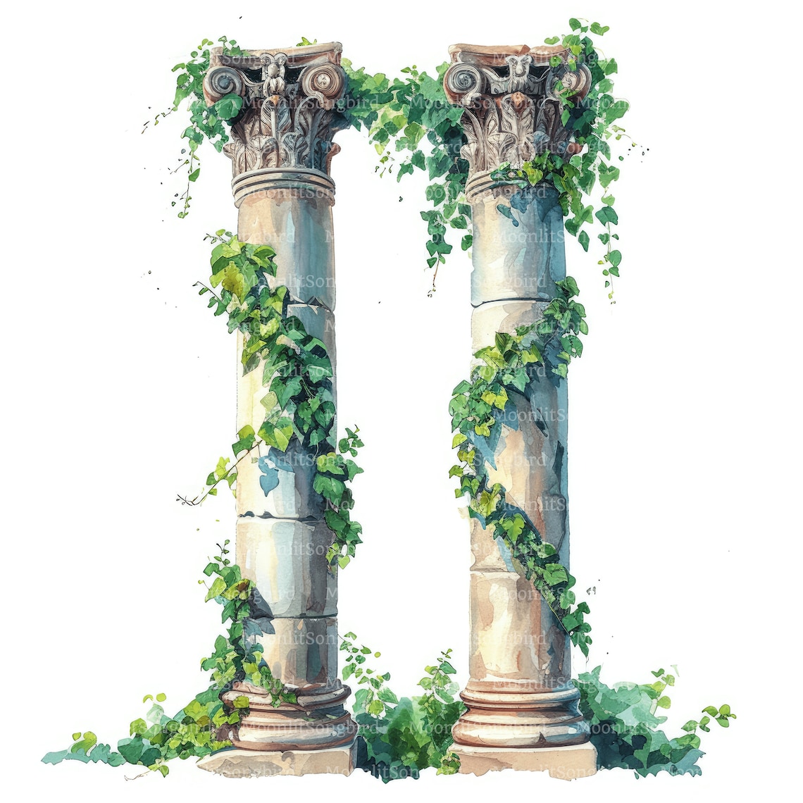 12 Greek Pillars With Vine Leaves Clipart, Digital Download, Printable ...