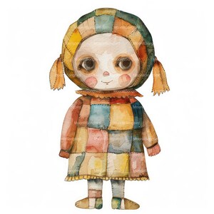 10 Patchwork Doll Clipart, Digital Download, Printable Watercolor ...