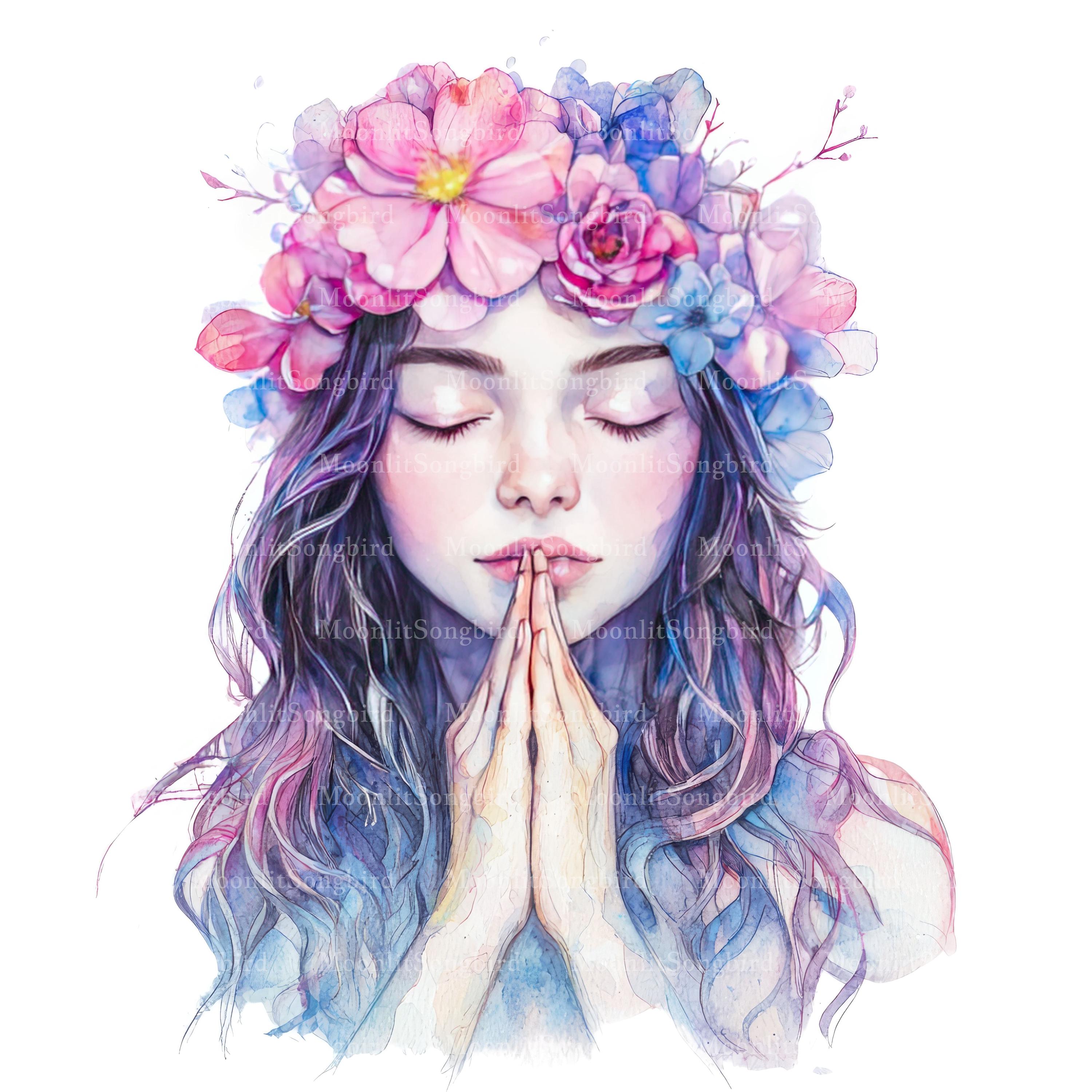 10 Beautiful Woman Praying Clipart, Digital Download, JPG, Christian ...