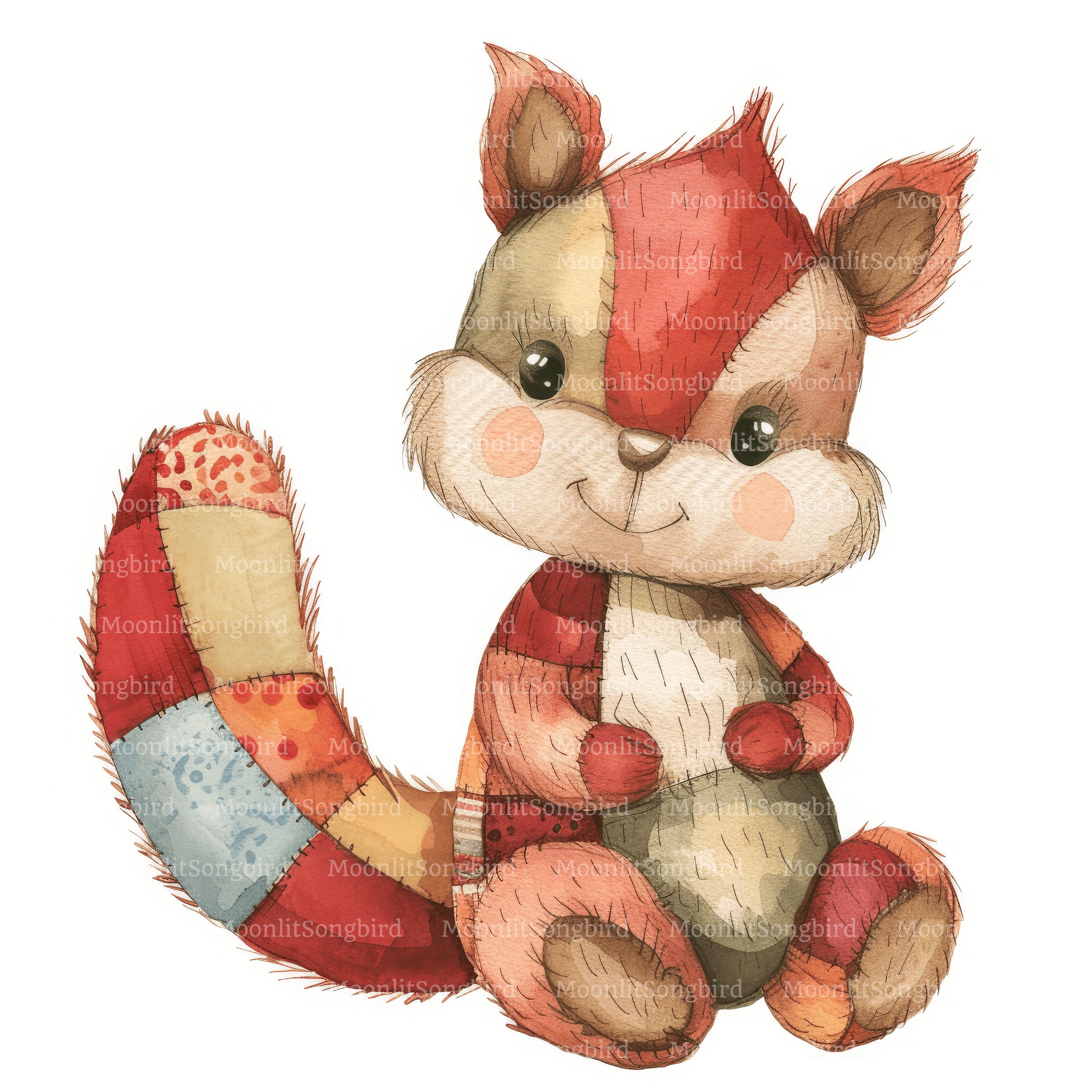 10 Patchwork Squirrel Clipart, Digital Download, Printable Watercolor ...