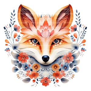 12 Fox Folk Art Clipart, Digital Download, Printable Watercolor Clipart ...
