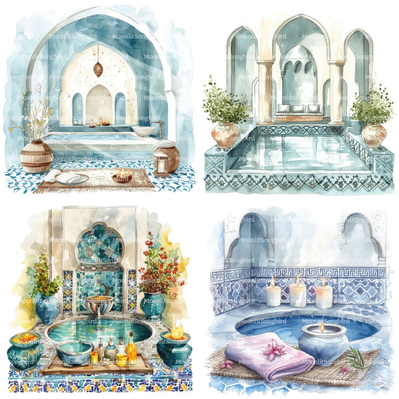 14 Hammam Clipart, Digital Download, Printable Watercolor Clipart ...