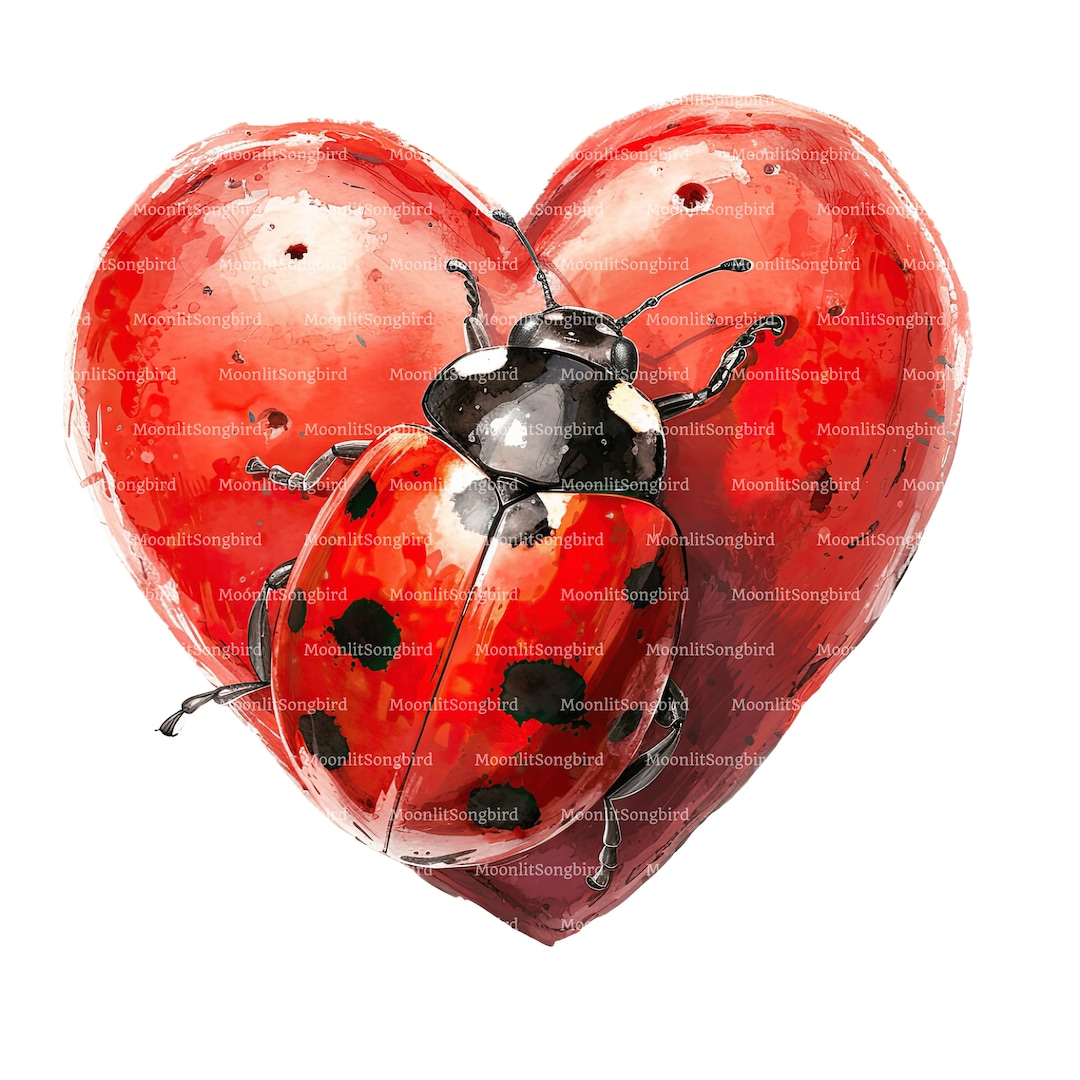 12 Ladybug and Heart Clipart, Digital Download, Printable Watercolor ...