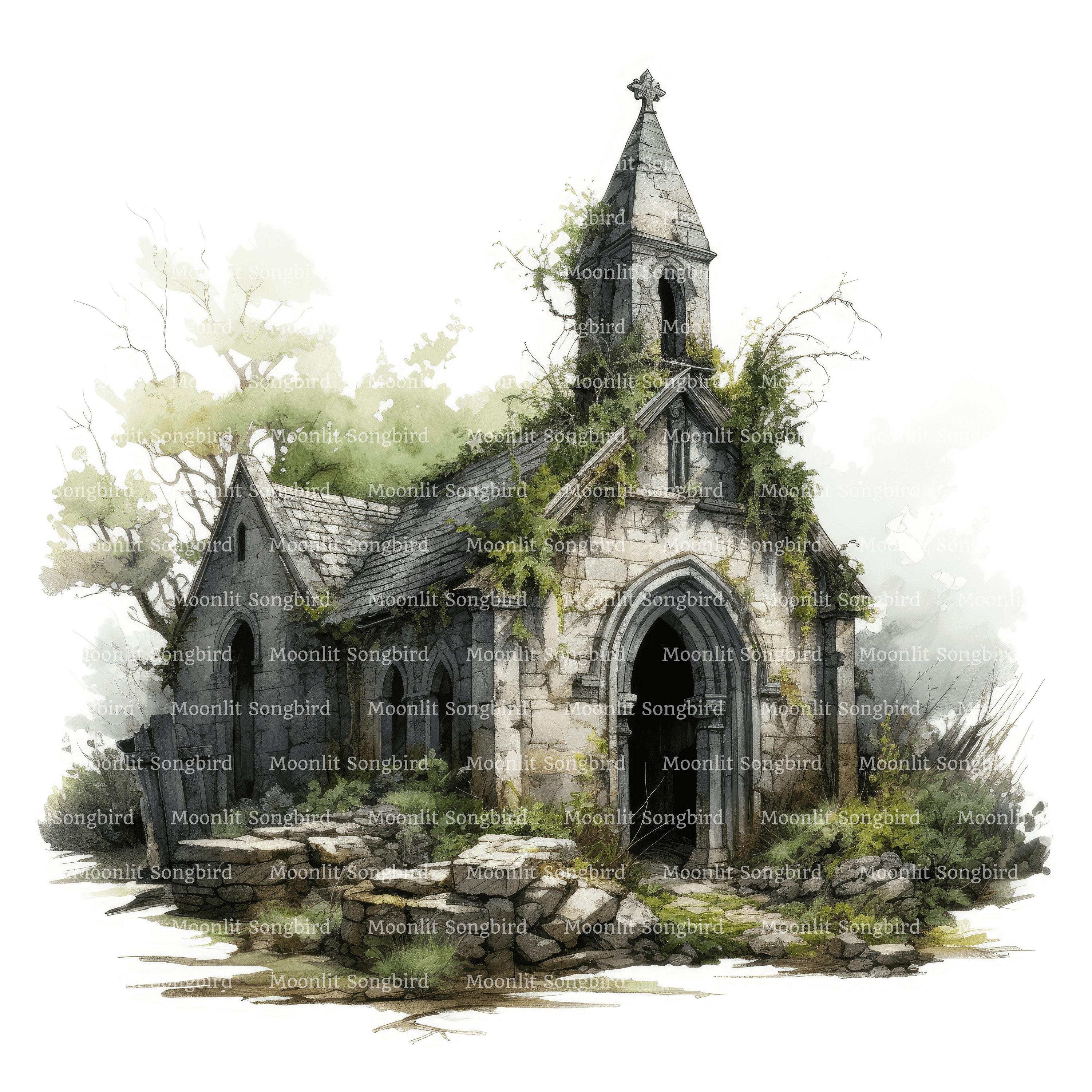 15 Abandoned Church Ruins Clipart, Digital Download, Printable ...